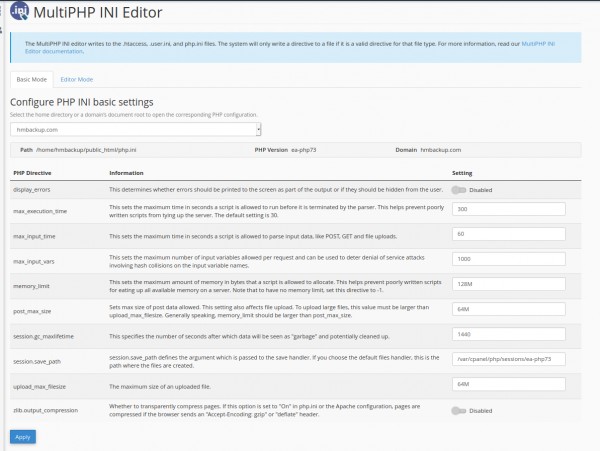 How to change PHP settings using MultiPHP INI Editor – HostMight Support